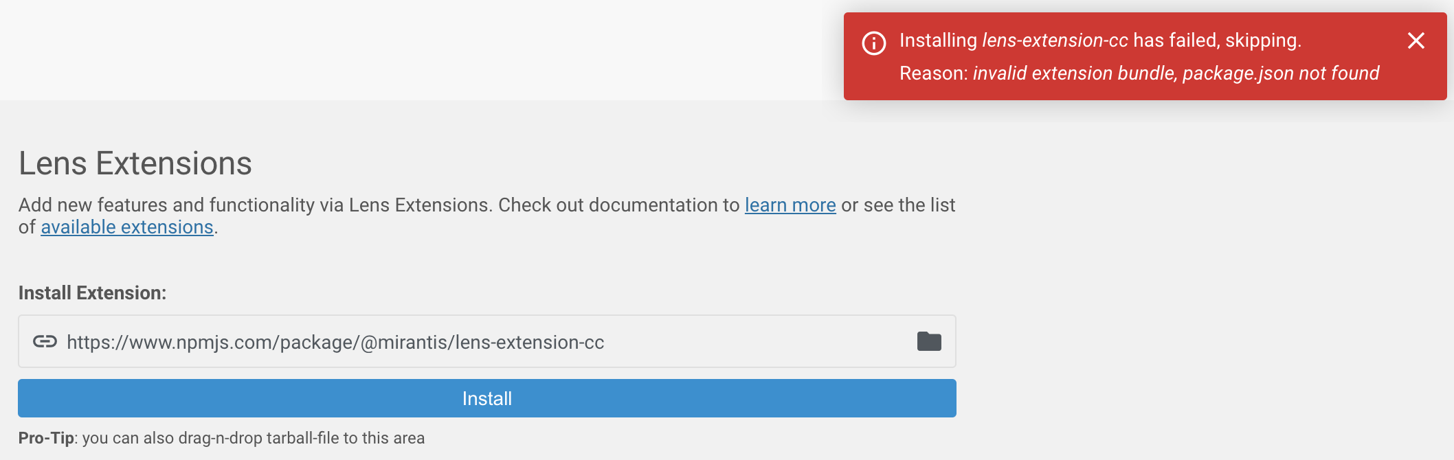 All 3 new methods of installing extensions appear broken in 4.2.3 · Issue #2688 · lensapp/lens ...