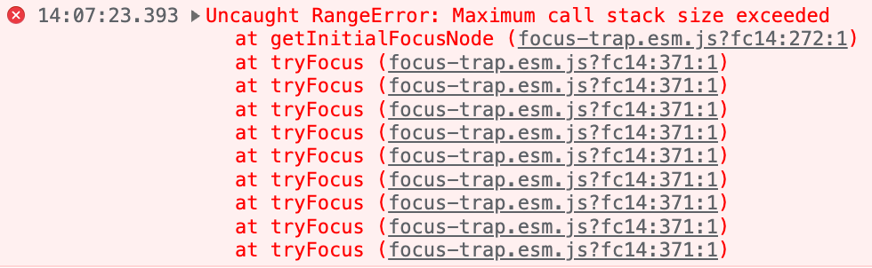 Setting initialFocus=true leads to a call stack exceeded exception · Issue #682 · focus-trap ...