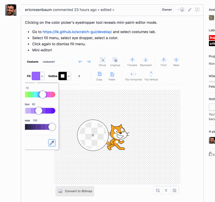 Using eyedropper triggers mini-editor · Issue #276 · scratchfoundation/scratch-paint · GitHub
