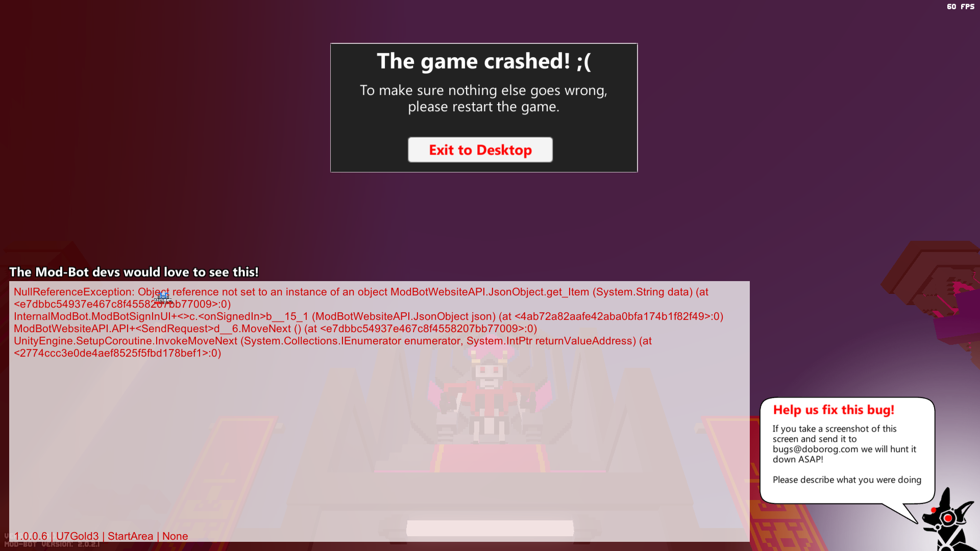 Bug - Starting the game without internet connection causes a crash · Issue #29 · X606/ModBot ...