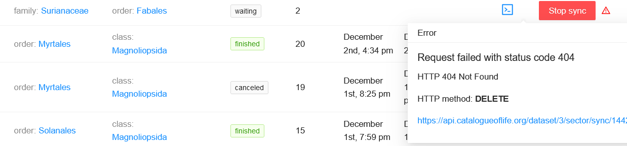 Broken syncs? · Issue #1079 · CatalogueOfLife/backend · GitHub