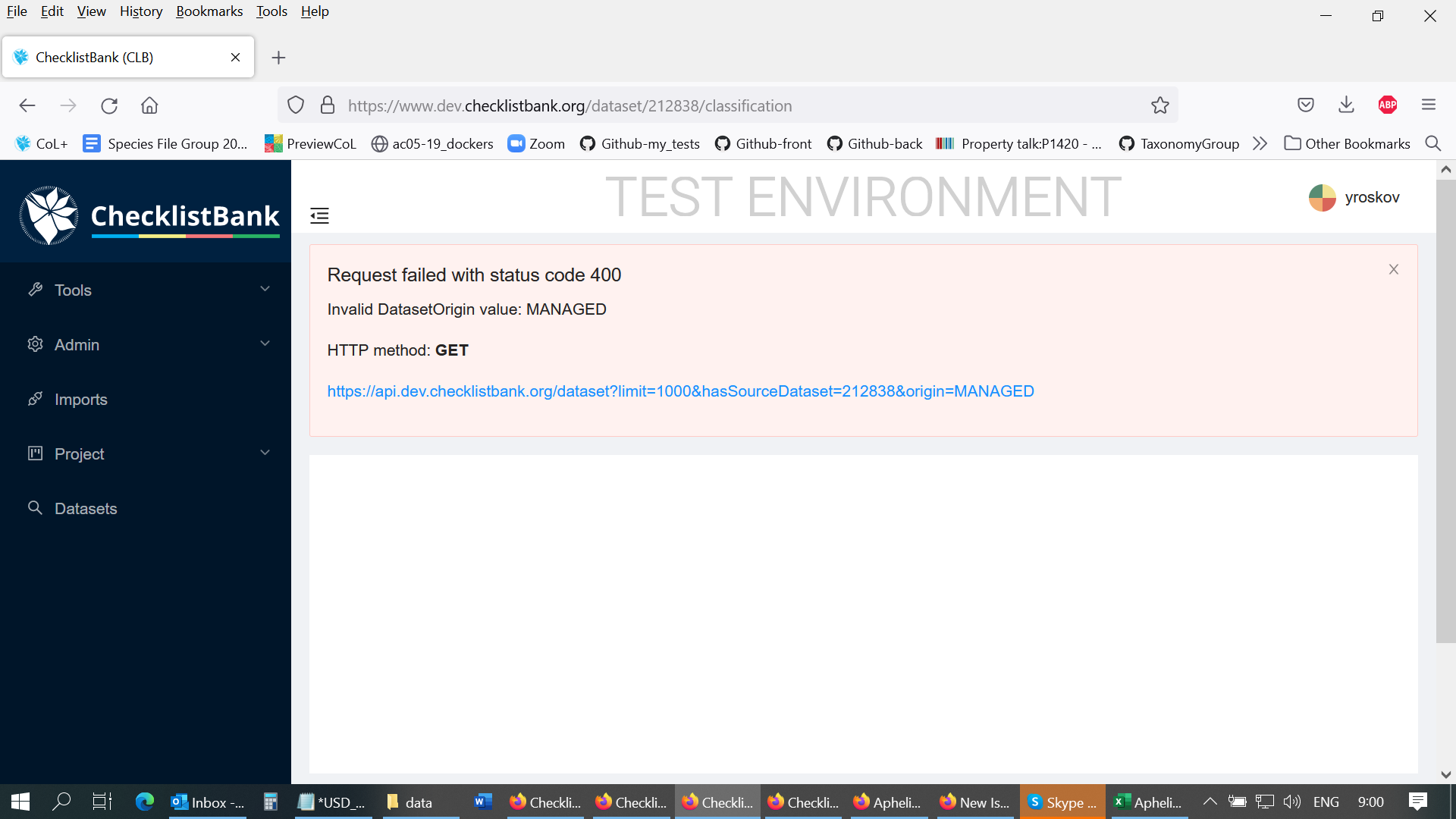 DEV website: I cannot open dataset there. Error 400. · Issue #1160 · CatalogueOfLife/backend ...