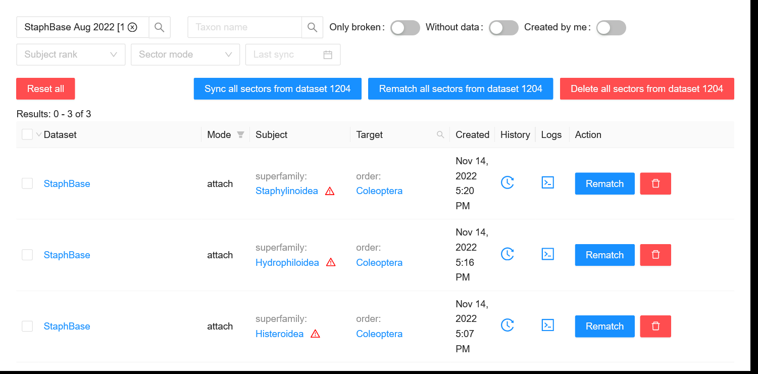 CLB, Sectors page: missing repair tool for broken sectors · Issue #1144 · CatalogueOfLife ...