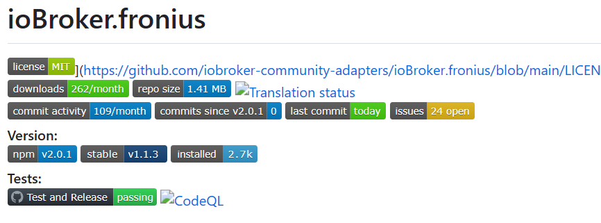 Docu Badges At Readmemd Seem To Have Troubles · Issue 307 · Iobroker Community Adapters 
