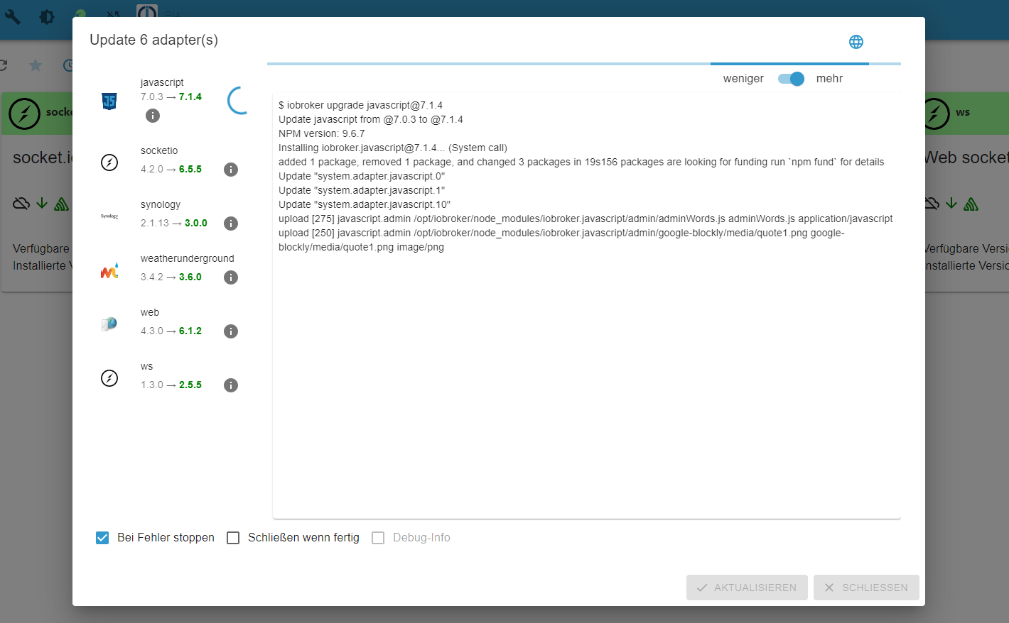 Add ABORT button to update all adapters · Issue #2137 · ioBroker/ioBroker.admin · GitHub