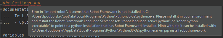 Virtual env python interpreter not found by default for robotframework-lsp plugin in PyCharm ...