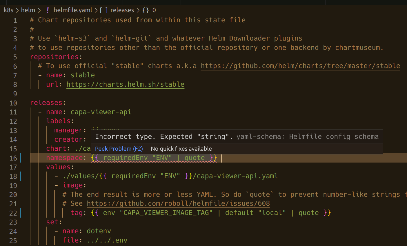 "helmfile" schema does not complaining go templating not being as String · Issue #1371 ...