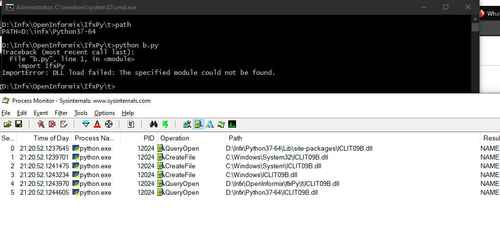 ImportError: DLL load failed while importing IfxPy: The specified module could not be found ...