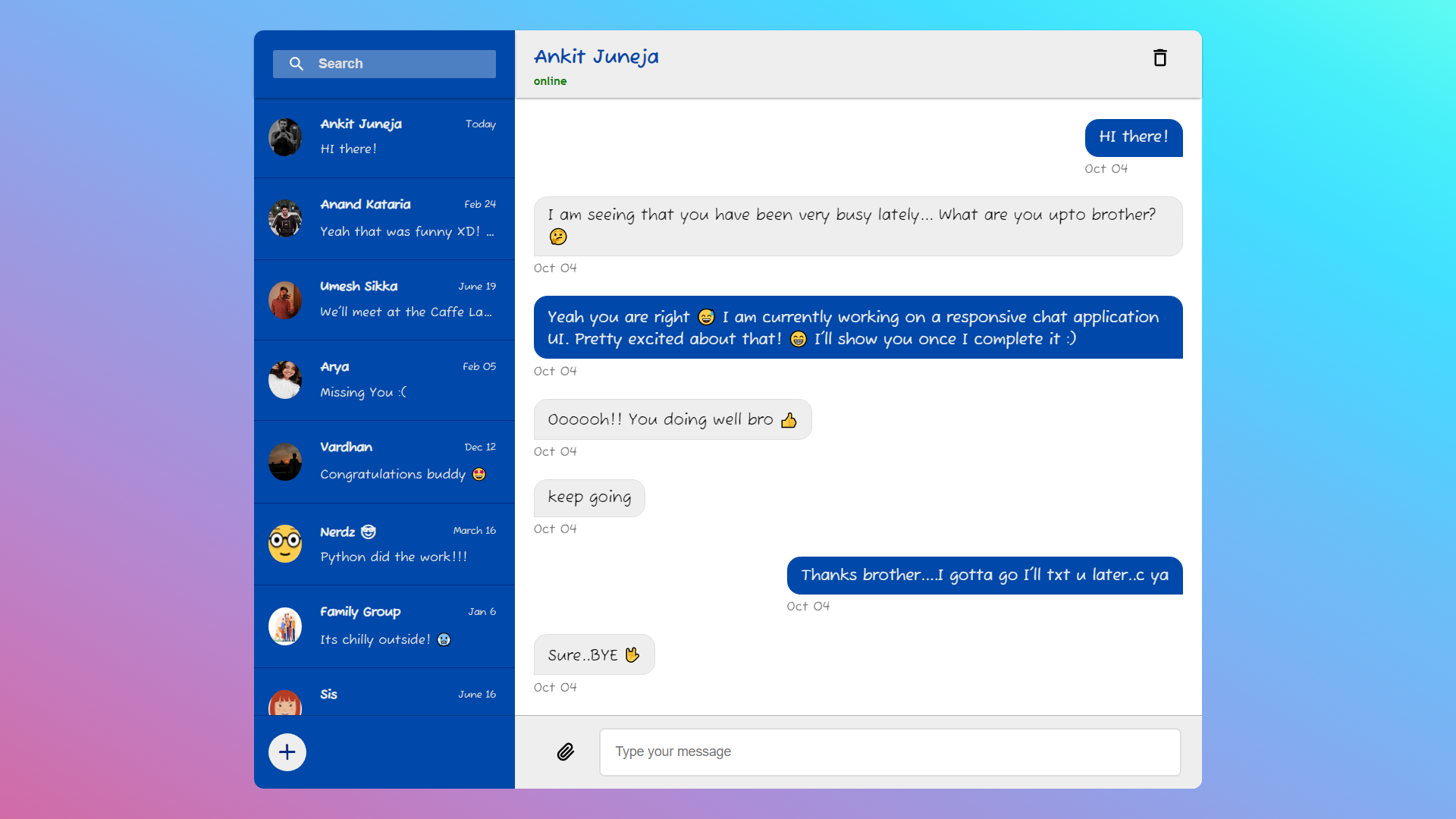 GitHub - ankitjuneja4002/Chat-UI: Static and Responsive Chat App UI