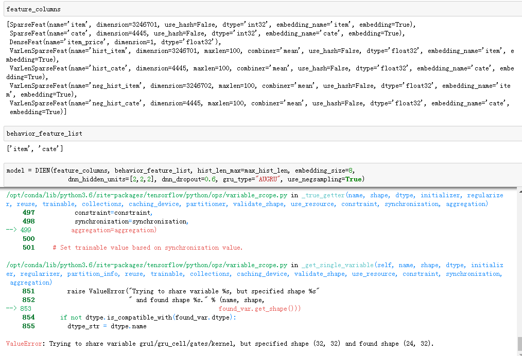 参考样例使用自定义的模型输入时，DIEN无法正常建模 · Issue #130 · shenweichen/DeepCTR · GitHub