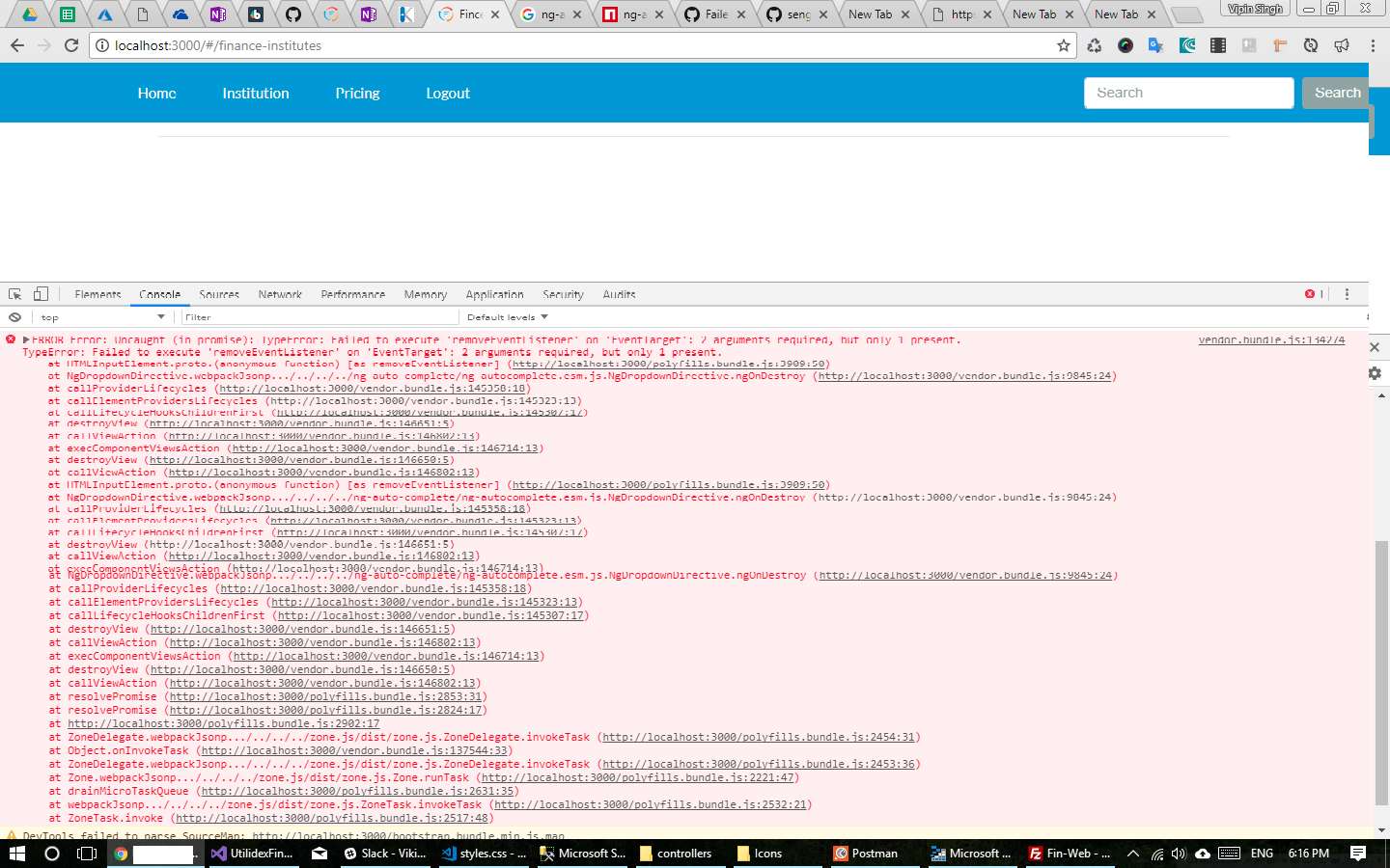 Failed to execute 'removeEventListener' on 'EventTarget': 2 arguments required, but only 1 ...
