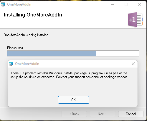 Installation problem, error message · Issue #458 · stevencohn/OneMore · GitHub