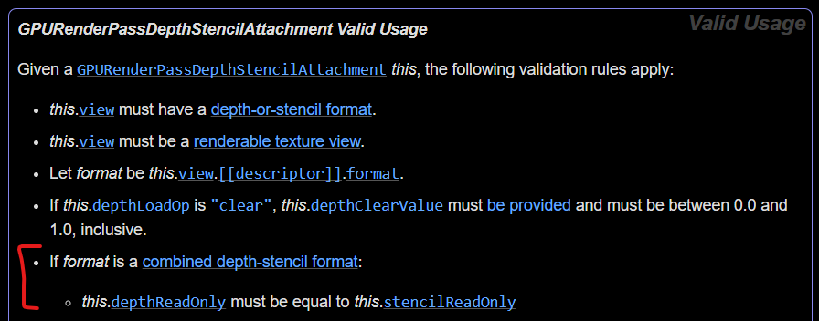Separate read-only state for stencil and depth aspects. · Issue #3036 · gpuweb/gpuweb · GitHub
