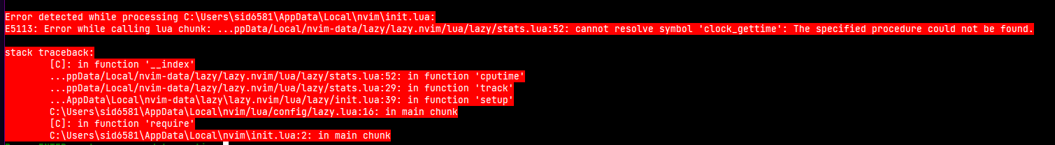 bug: clock_gettime crashes lazy on Windows · Issue #280 · folke/lazy.nvim · GitHub