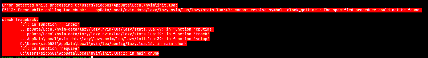 bug: clock_gettime crashes lazy on Windows · Issue #280 · folke/lazy.nvim · GitHub