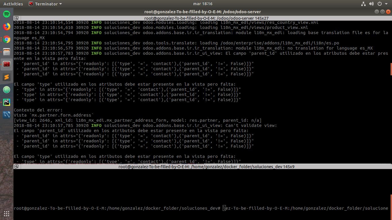the fields 'type' used in the attributes must be in the view but ...