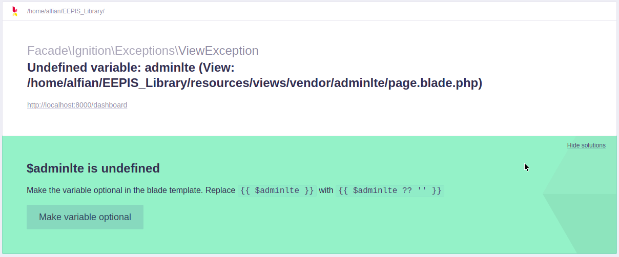 Undefined variable adminlte, after publish view · Issue #523 · jeroennoten/Laravel-AdminLTE · GitHub