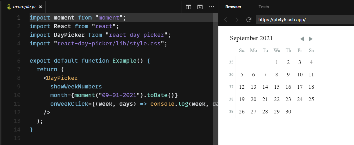 Option showWeekNumbers shows 36th week twice · Issue #1399 · gpbl/react-day-picker · GitHub