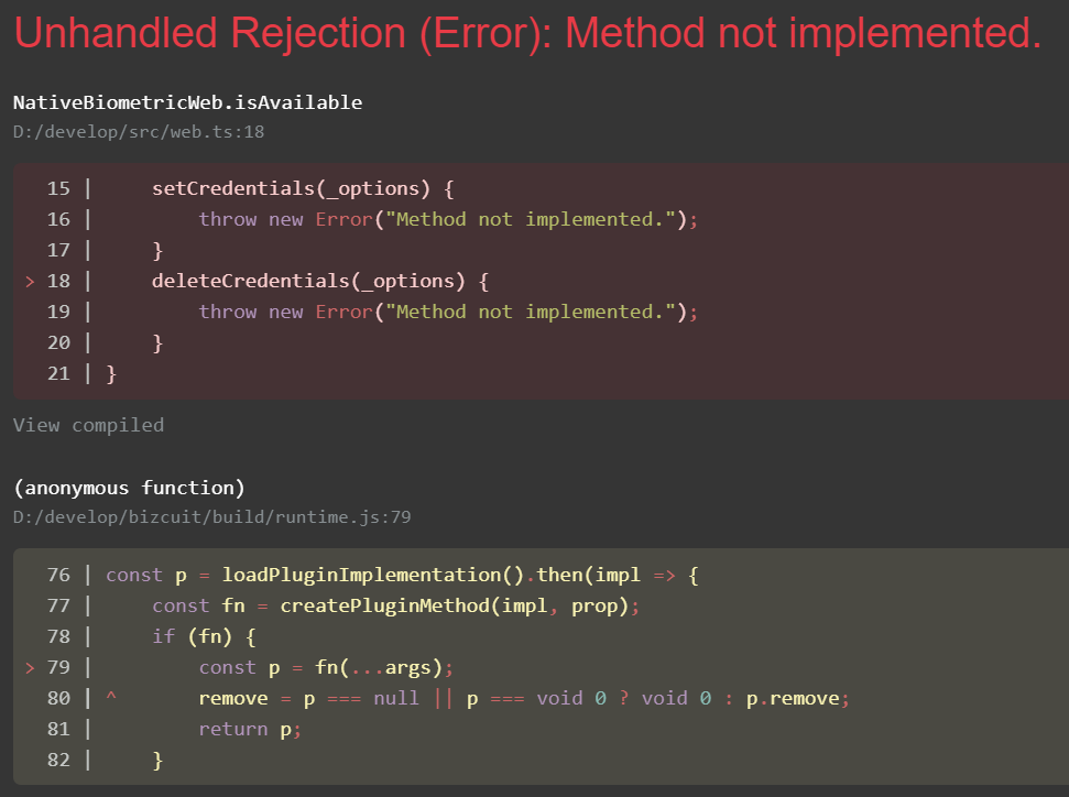Error: Method not implemented. isAvailable() · Issue #7 · epicshaggy ...