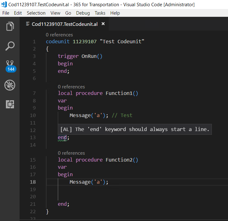 Code Analyzer bug due comment: The 'end' keyword should always start a ...