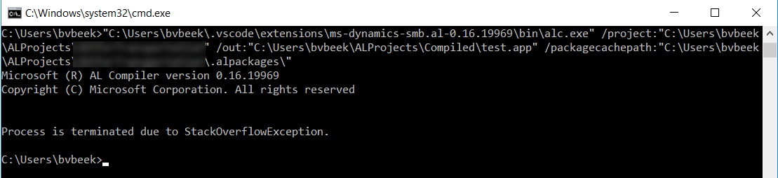 Error in command: AL: Package · Issue #2864 · microsoft/AL · GitHub
