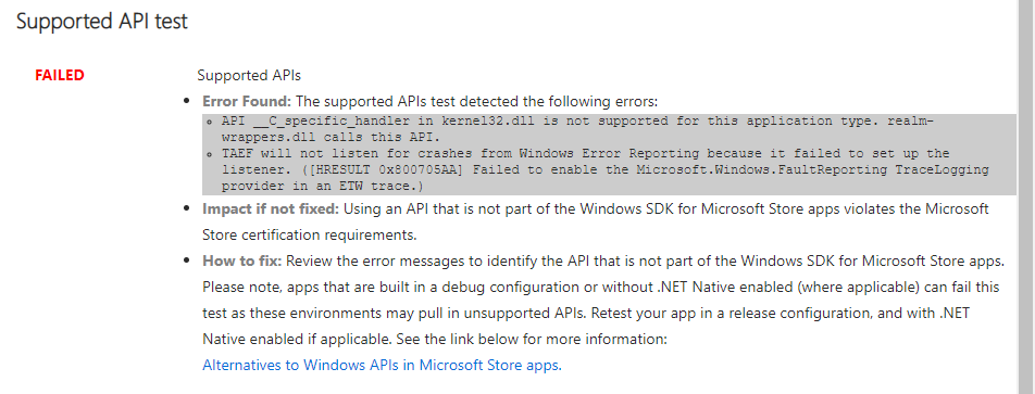 Windows App Certification Fails In Supported Api Test · Issue 2235 · Realm Realm Dotnet · Github
