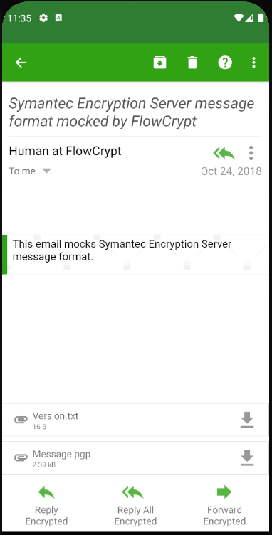 Migration to PGPainless. Message details. "Symantec Encryption Server message format mocked by ...