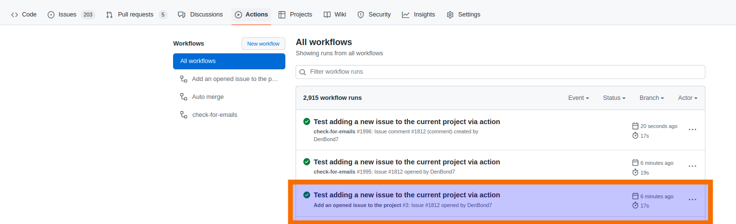 Test Adding A New Issue To The Current Project Via Action · Issue 1812 