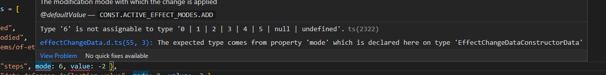 Effect Change "mode" type should be any number · Issue #1794 · League-of-Foundry-Developers ...