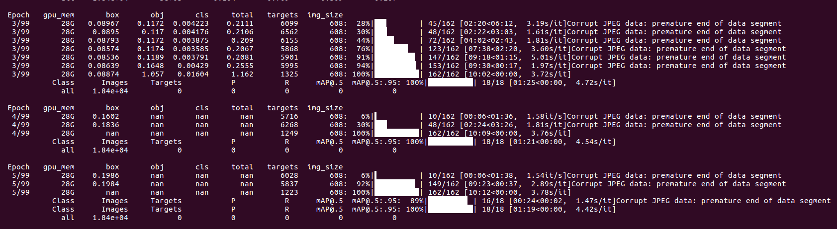 When training my custom data，object、cls、total loss become NAN after about 3 epochs · Issue #1801 ...