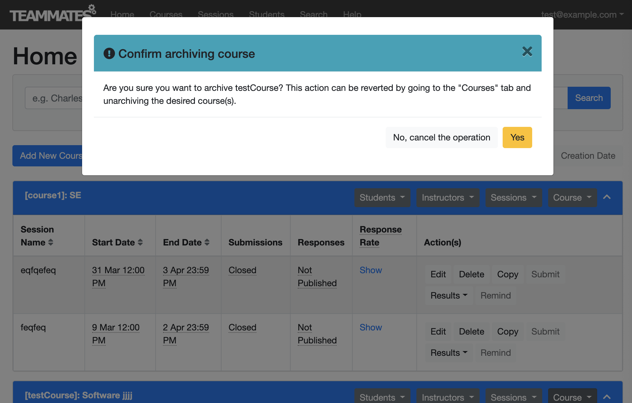 Cannot Archive Courses In The Instructor Home Page · Issue 9675 · Teammatesteammates · Github