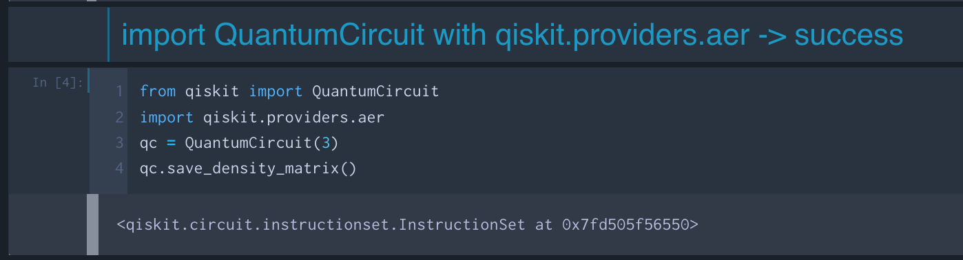 Quantumcircuitsavedensitymatrix Method Does Not Work Unless The Aer Library Is Imported