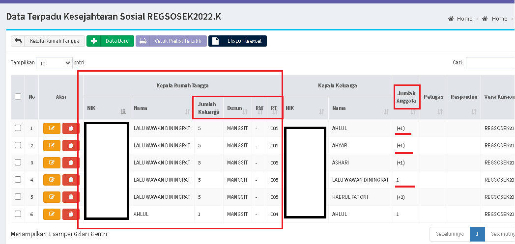 Bug/error: Penjumlahan pada kolom JLH ART dan Kolom Jumlah Keluarga, bila di mungkinkan · Issue ...