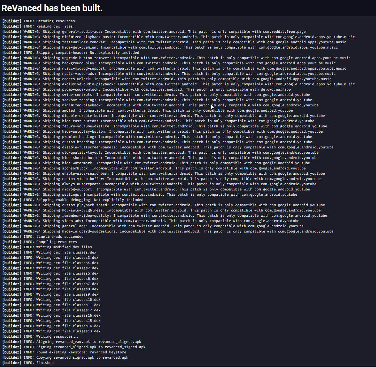 Cant build a file with working patches · Issue #146 · reisxd/revanced-builder · GitHub