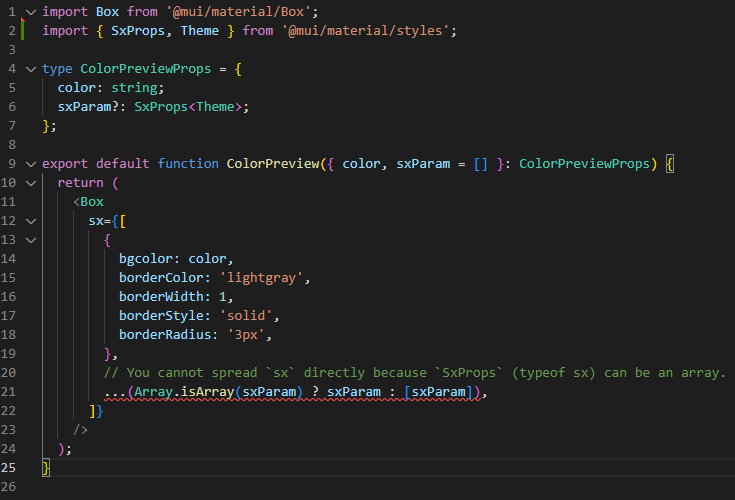 Docs Passing Sx Example Causes Eslint Unsafe Spready Of Any Value In An Array Error