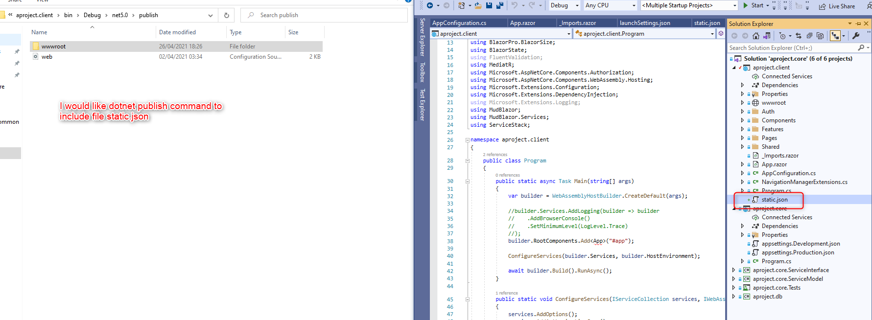 How to include static file to be published into root folder for Blazor webassembly project ...