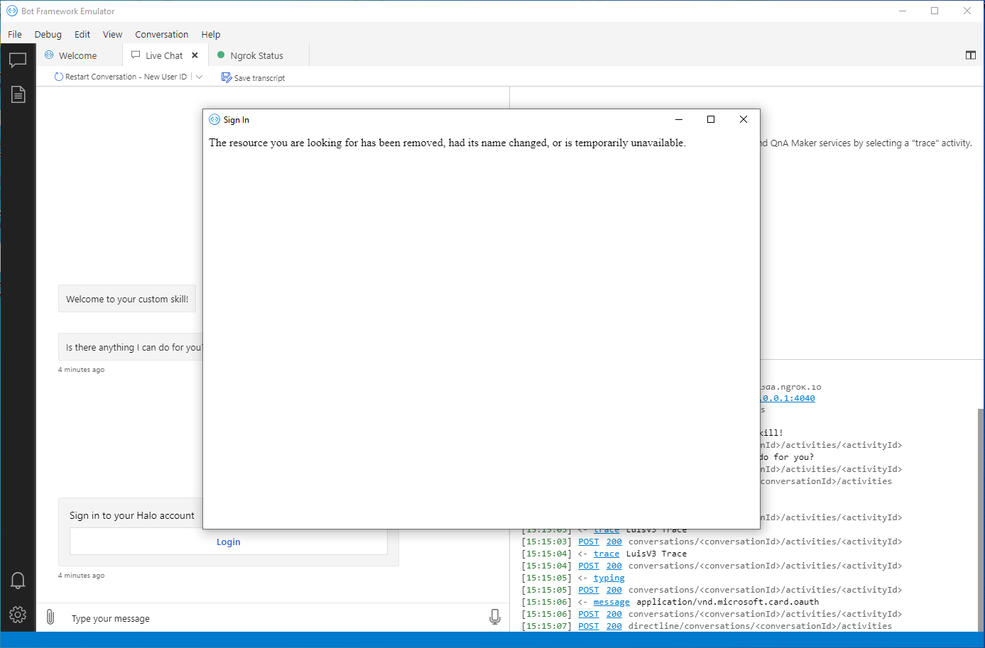 Oauth Connection - The resource you are looking for has been removed, had its name changed, or ...