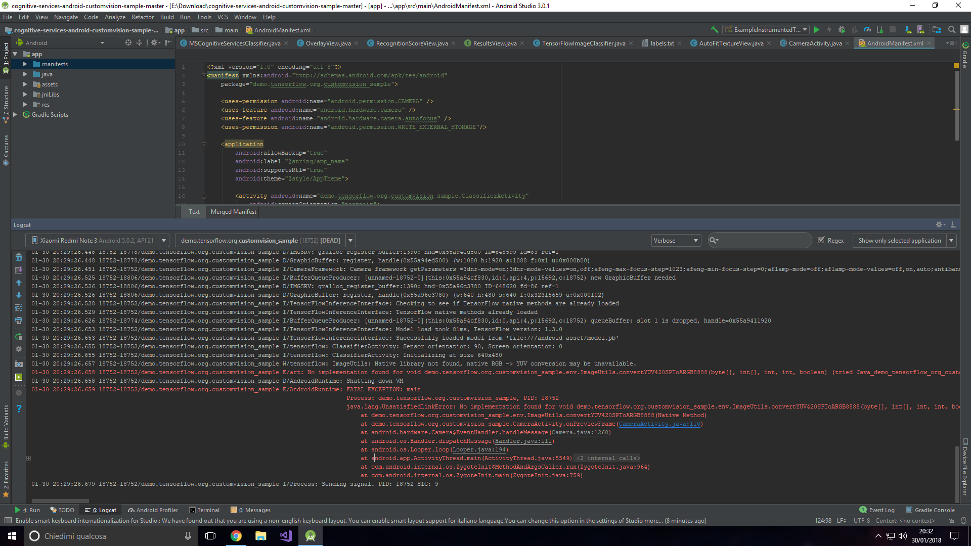 Camera issue · Issue #4 · Azure-Samples/cognitive-services-android-customvision-sample · GitHub