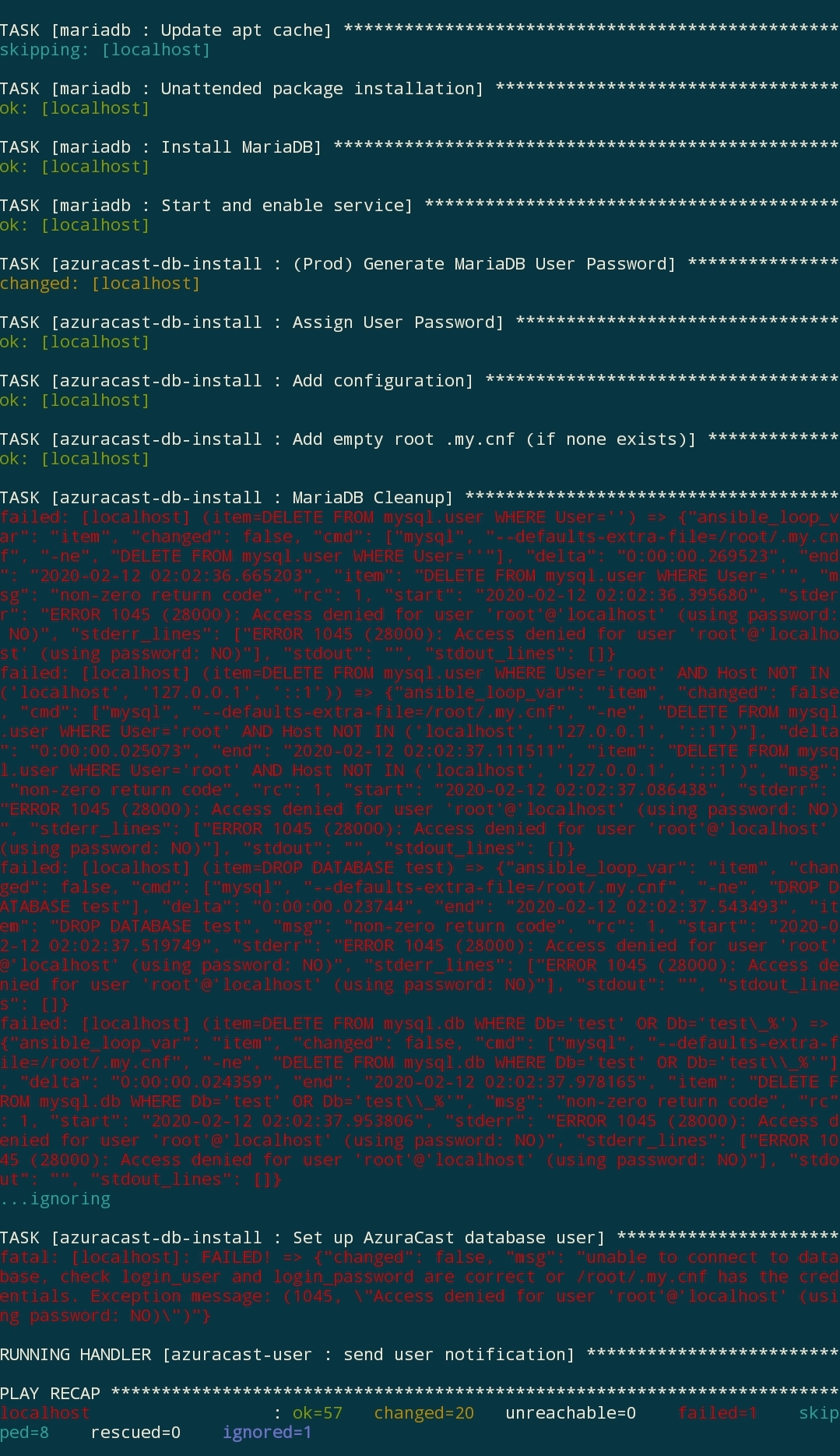 Mariadb Fails During Installation · Issue 2407 · Azuracastazuracast · Github