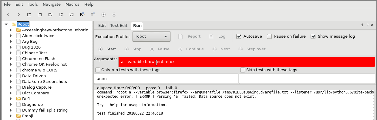 Extra A Added In Pybot Command · Issue 1750 · Robotframeworkride