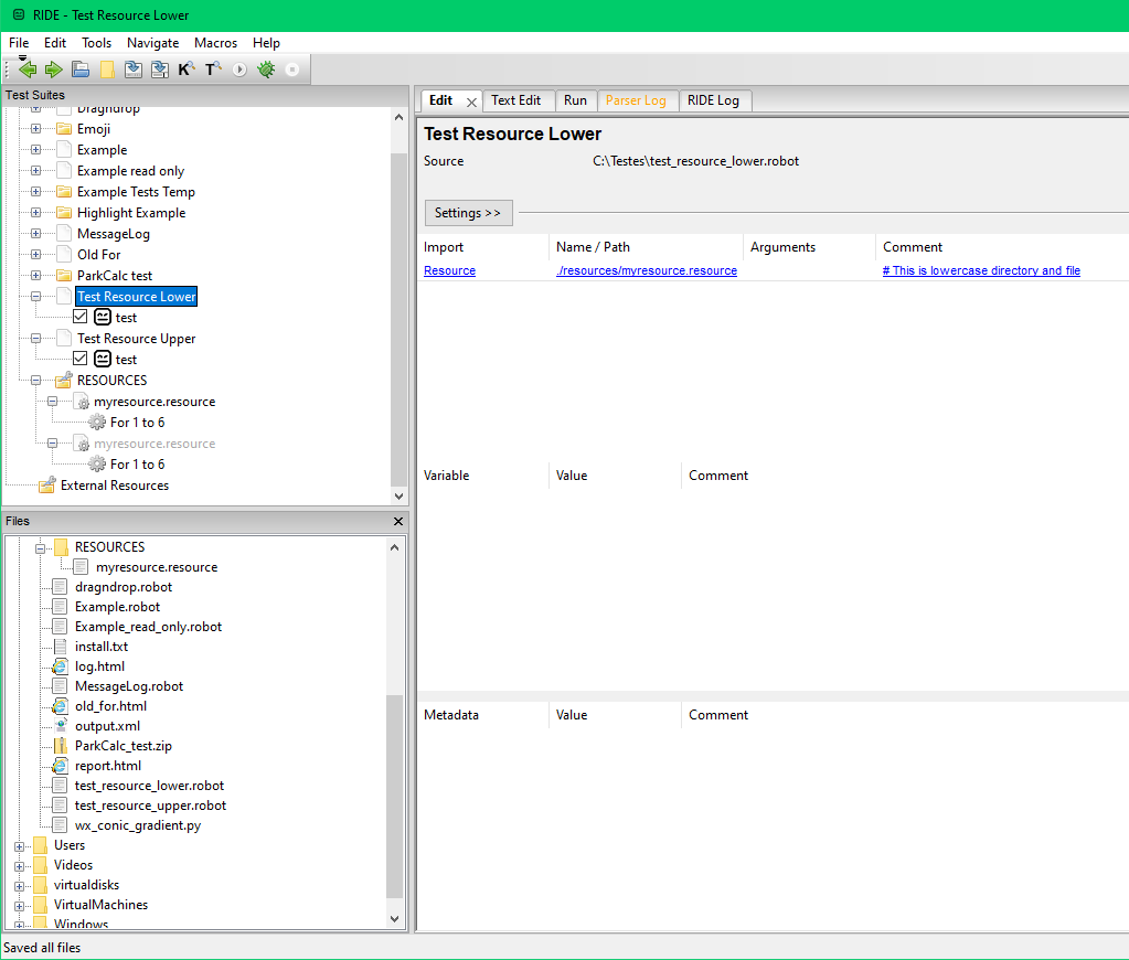 If same resource file is imported with different cases, it is shown twice in the file tree ...