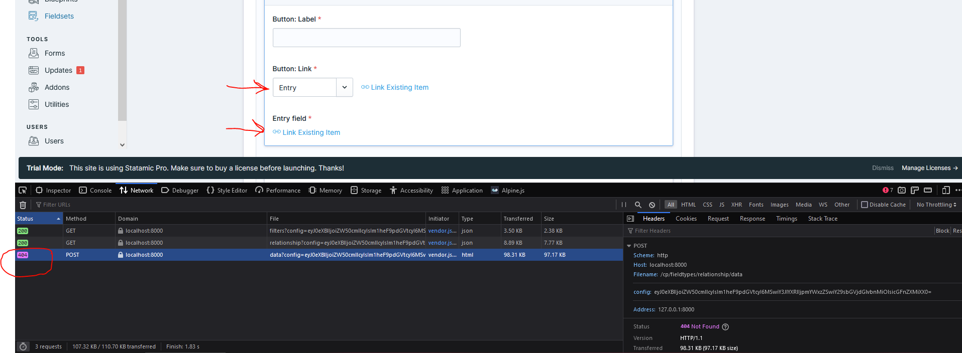 Entry or link field return 404 error on attaching existing entry · Issue #4875 · statamic/cms ...