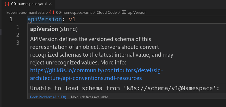 Unable to load schema from 'k8s://schema/v1 · Issue #179 · GoogleCloudPlatform/cloud-code-vscode ...