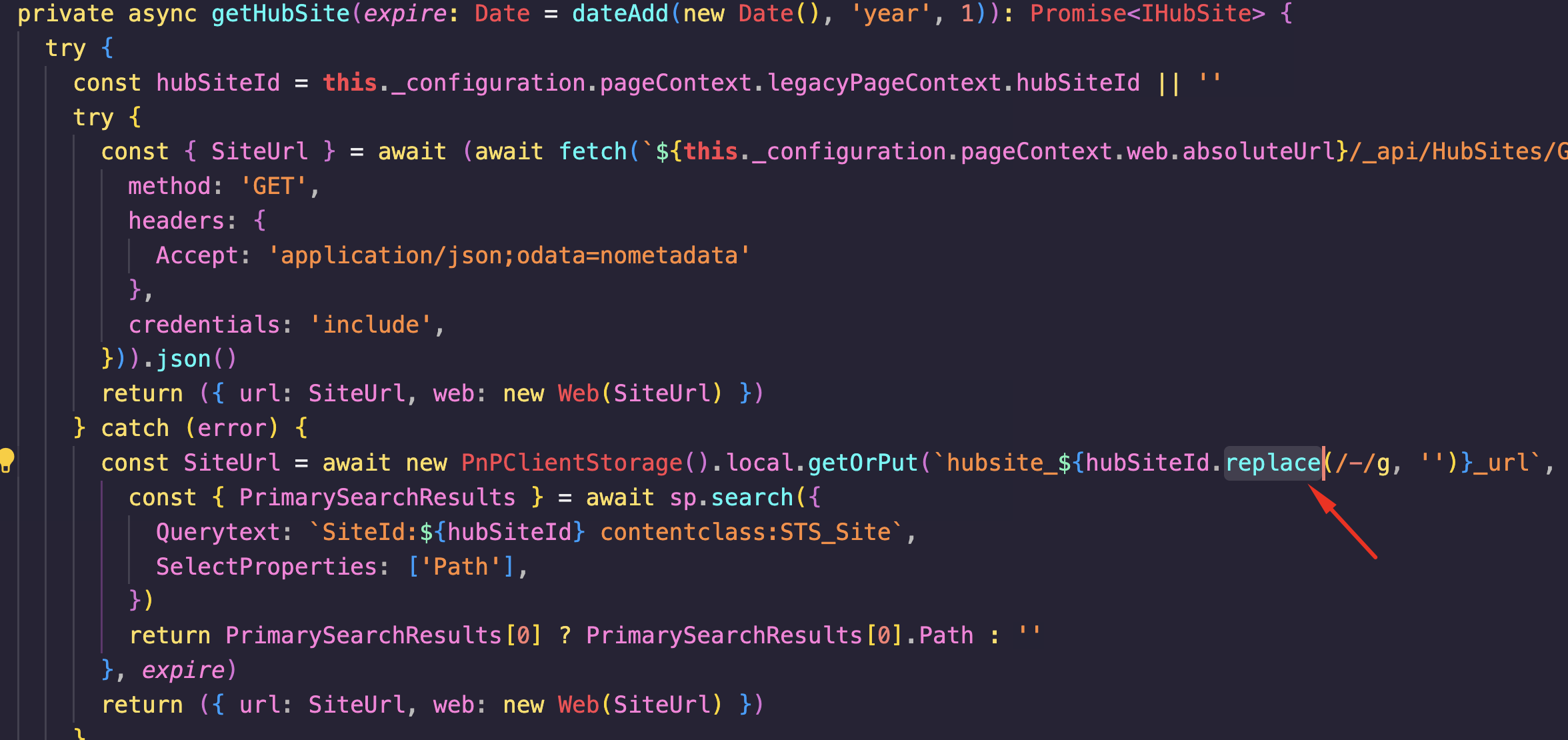 Loading timeline for Program results in error regarding replace from shared package - hubsiteId ...