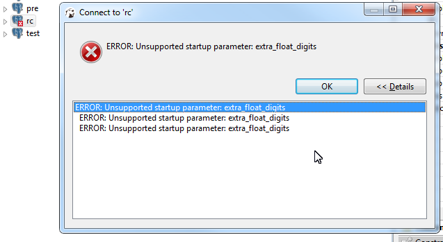 ERROR: Unsupported startup parameter: extra_float_digits · Issue #2361 · dbeaver/dbeaver · GitHub