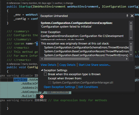 uSync can inadvertently create an app.config file which causes a ConfigurationErrorsException ...