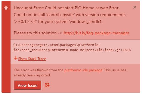 Uncaught Error: Could not start PIO Home server: · Issue #1478 · platformio/platformio-atom-ide ...