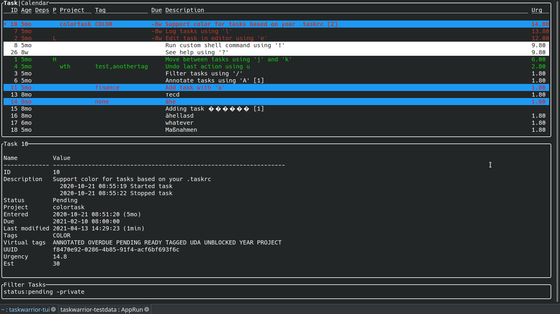 Filtering with `Marc` doesn't filter · Issue #187 · kdheepak/taskwarrior-tui · GitHub