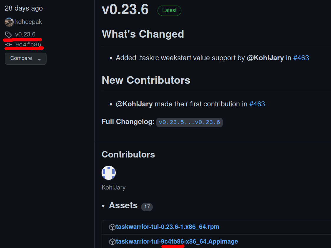 Use tag label instead of commit hash for X-AppImage-Version · Issue #471 · kdheepak/taskwarrior ...