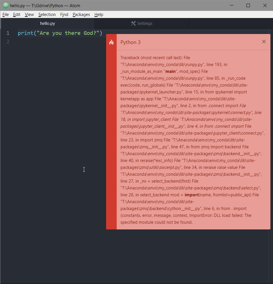 Traceback Error When Trying To Run Any Python Code · Issue 1604 · Nteracthydrogen · Github